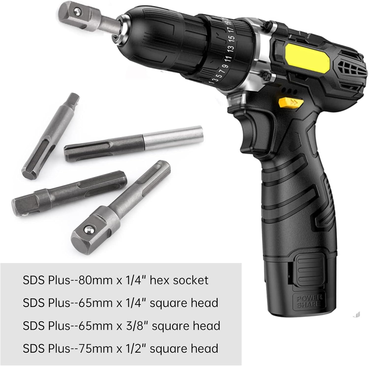 YJYCSAH-4 pcs SDS Plus Socket Adapter Set,1/4" Hex Socket Adaptor 1/4 ...