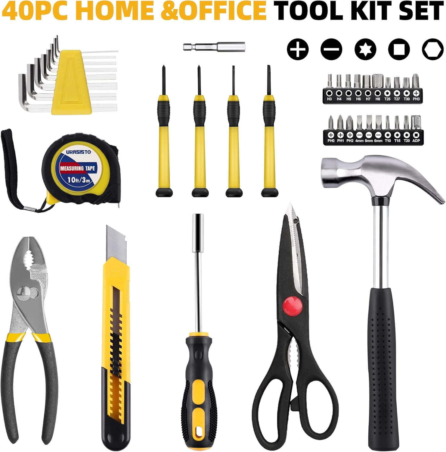 YJYCSAH-40-Piece Home Tool Kit with Easy Carrying Box, Small Basic Hand ...