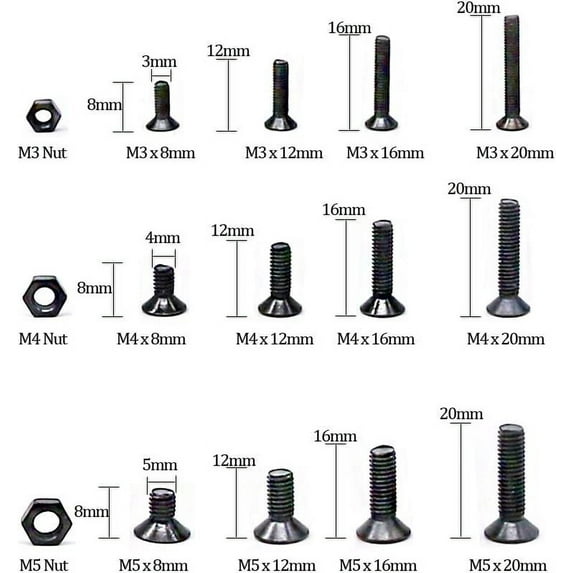 YJYCSAH-460-Pcs M3 M4 M5 Hex Socket Flat Head Countersunk Bolts Screw ...