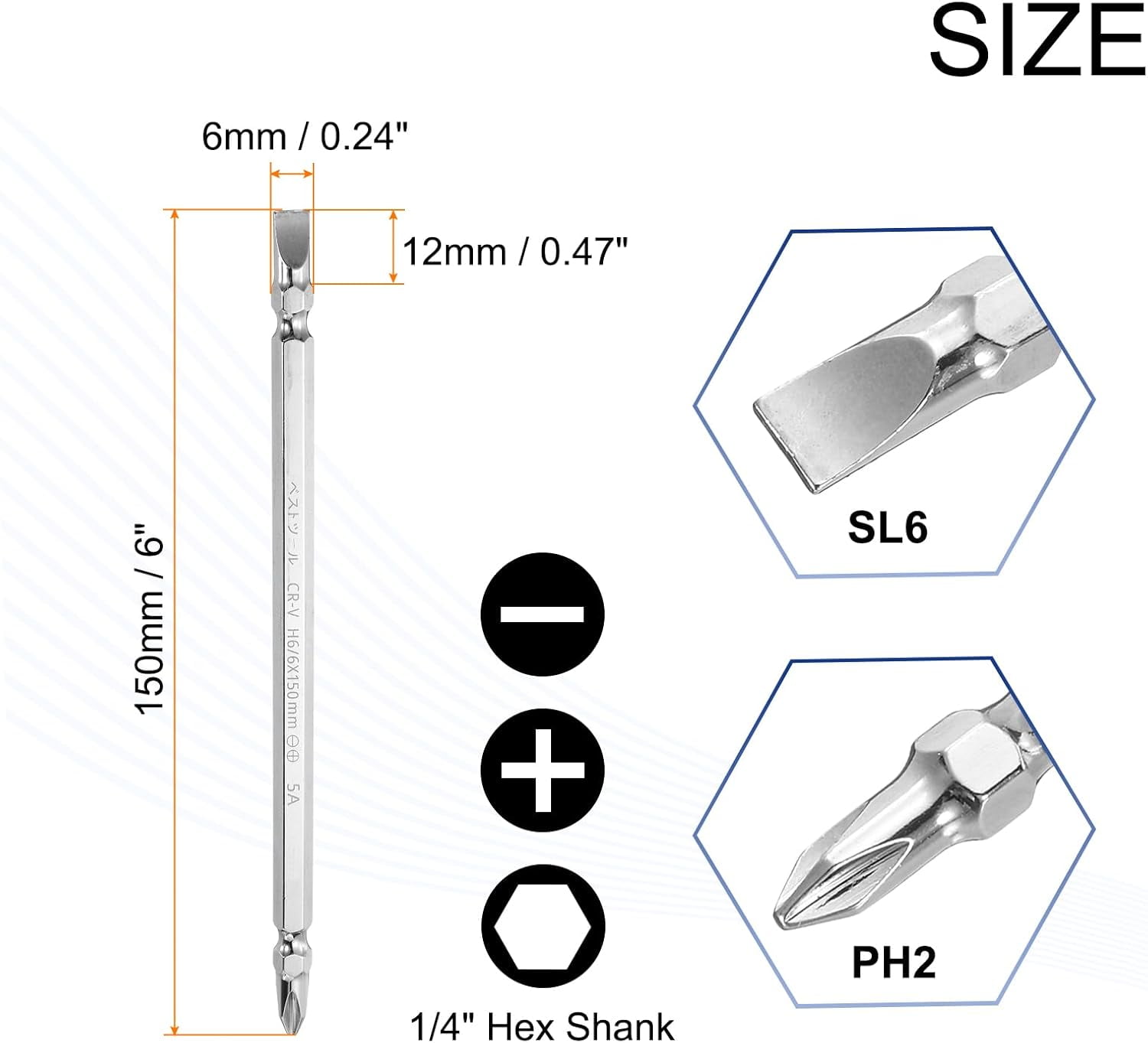 YJYCSAH-4pcs Magnetic Double Ended Screwdriver Bit 6mm PH2/SL6 6"/150mm ...