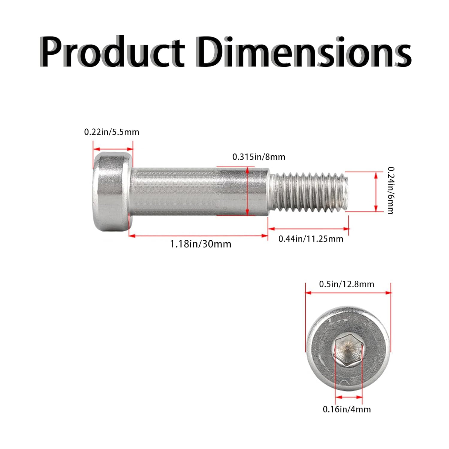 YJYCSAH-5 PCS 8*M6*30 Hex Socket Shoulder Bolt, Metric Machine Hex ...