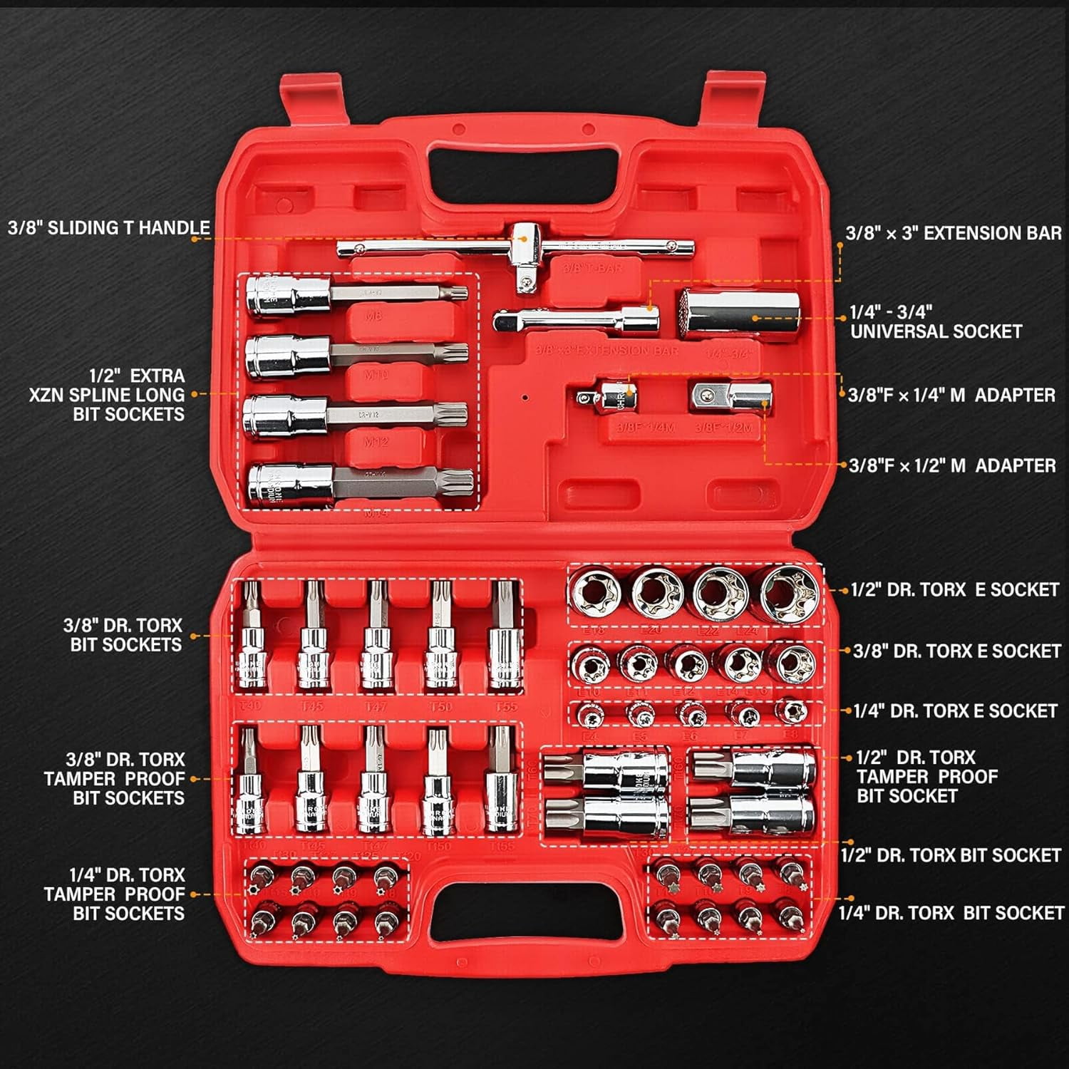 YJYCSAH-53PCS Master Bit Socket Set 1/4 3/8 1/2-Inch and External Torx ...