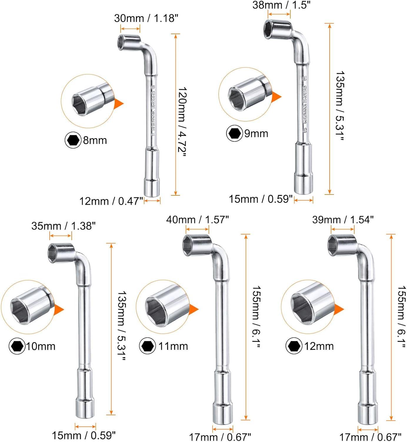 YJYCSAH-5pcs L Shaped Angled Hex Socket Wrench 8/9/10/11/12mm High ...