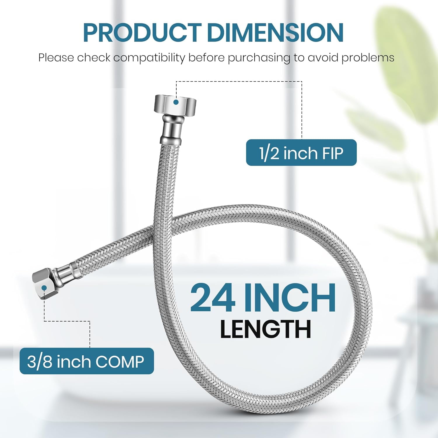 YJYCSAH-6 Pack 24 Inch Toilet Water Supply Line, 3/8" Comp x 1/2" FIP ...