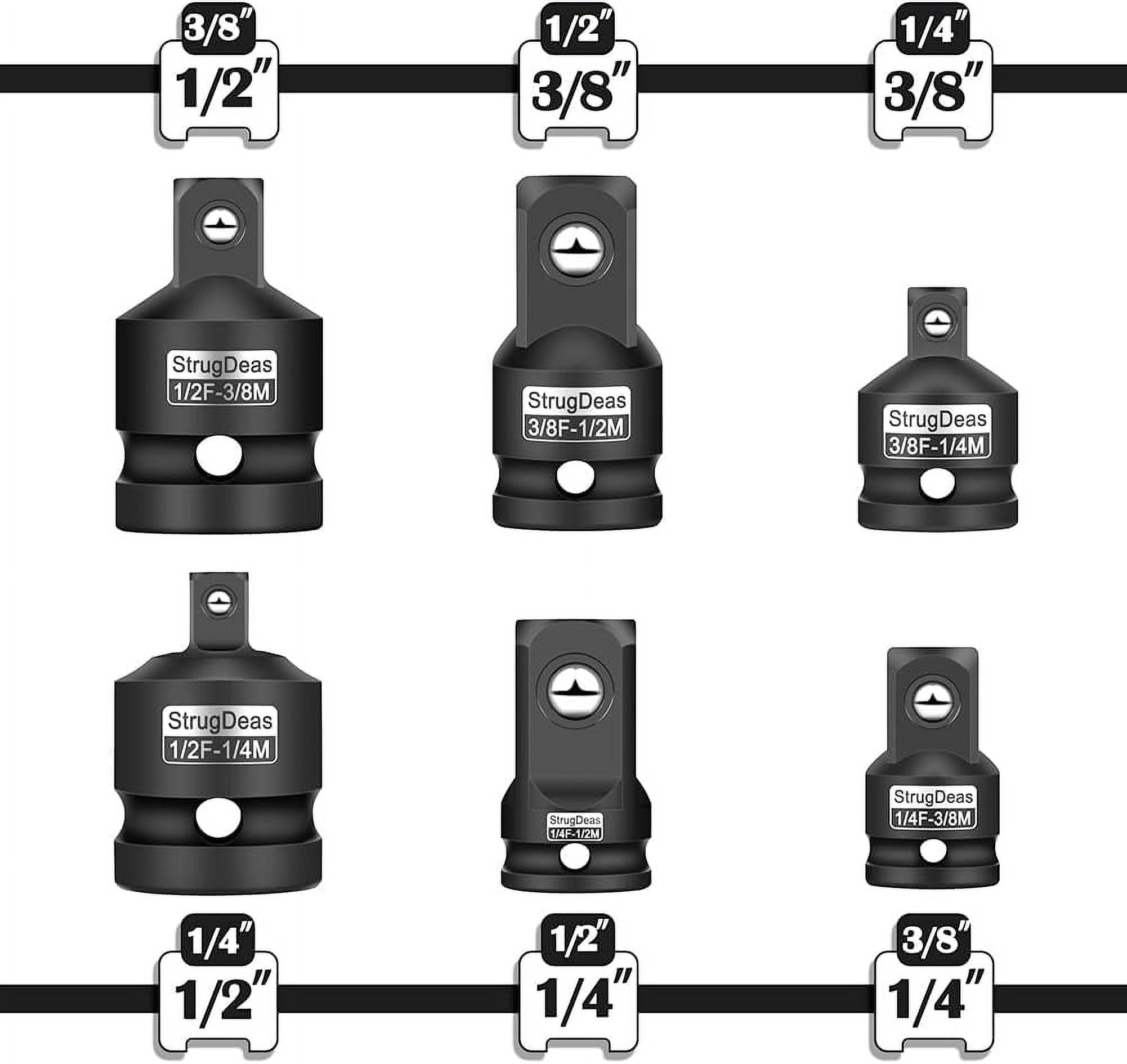 YJYCSAH-6 Piece impact Socket Adapter and Reducer Set, 1/4", 3/8", 1/2 ...