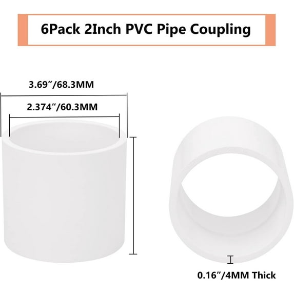 YJYCSAH-6Pack 2" PVC Pipe Coupling Adapter Pipe Fittings (S x S ...
