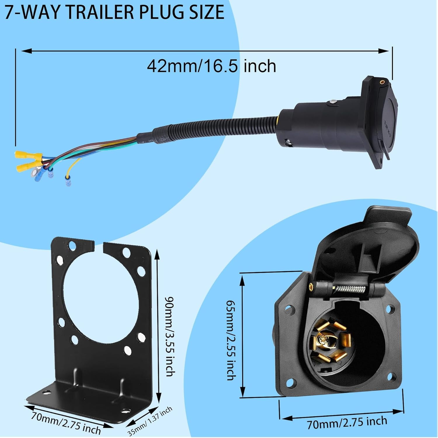 YJYCSAH-7 Way RV Trailer Light Connector Socket,7 Core Trailer Plug,7 ...
