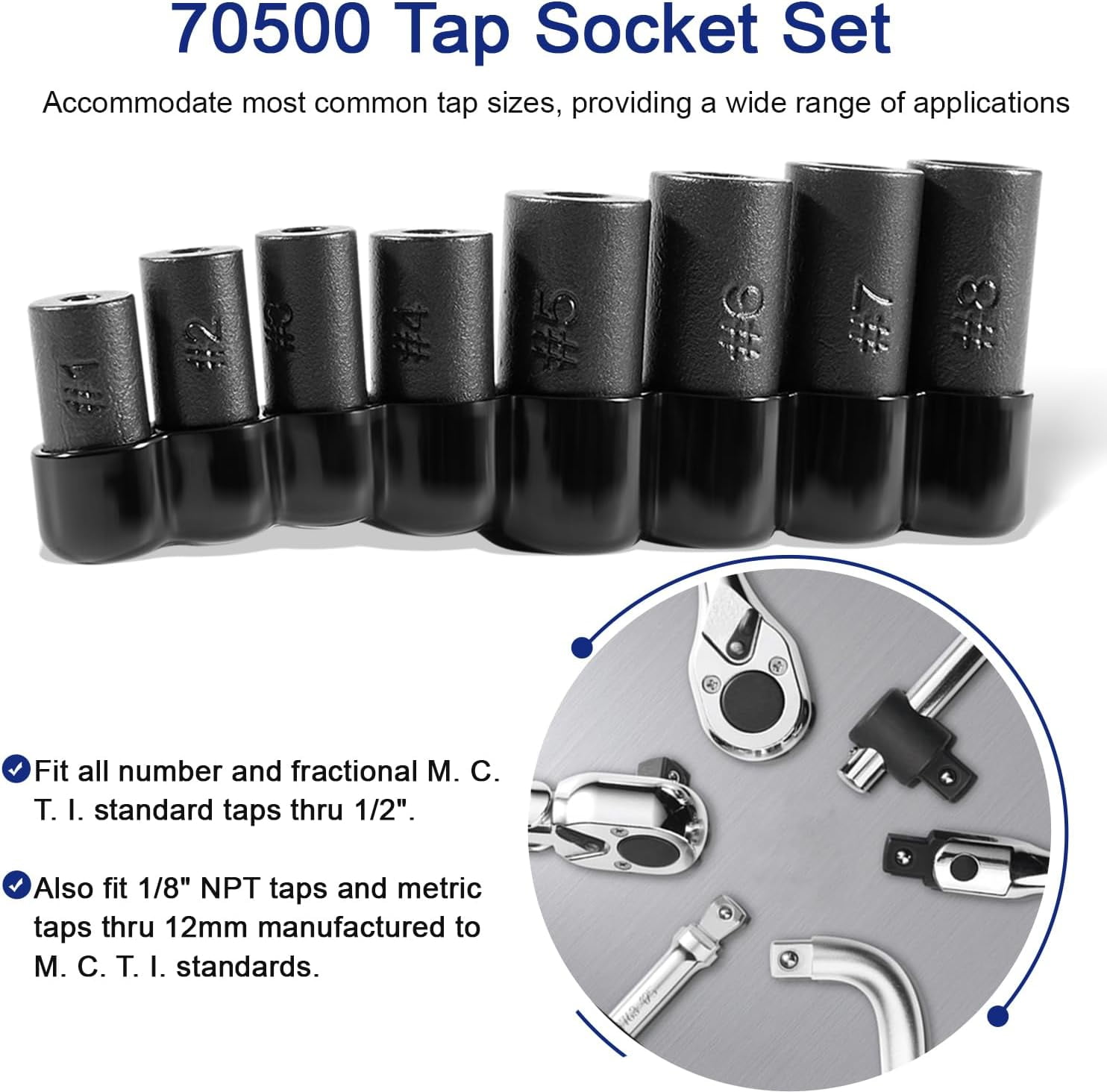 YJYCSAH-70500 Tap Socket Set Use with 1/4" & 3/8" Drive, Fit Fractional ...
