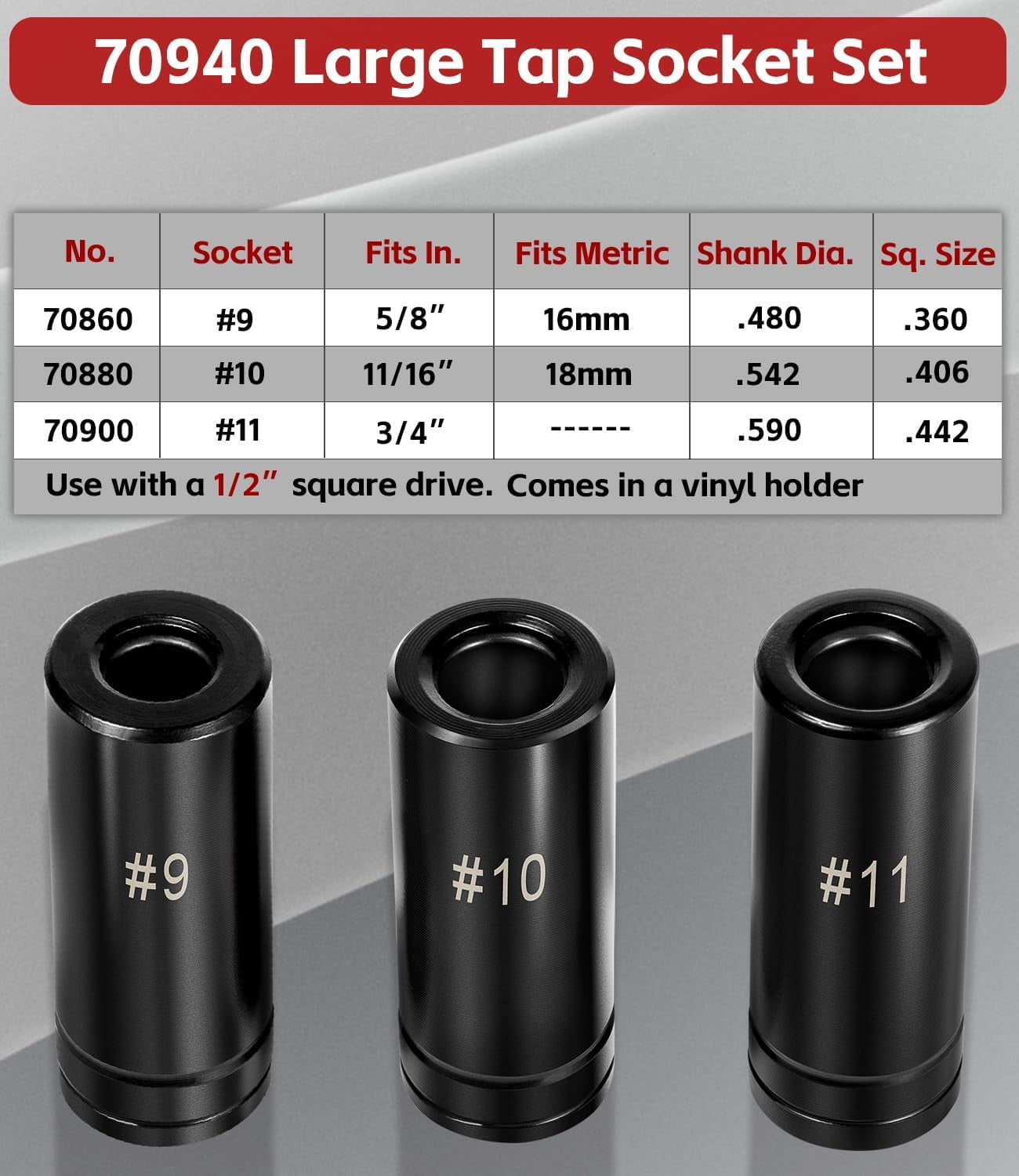 YJYCSAH-70940 3-Piece Tap Socket Set Tap Socket Wrench Set Fits 5/8 ...