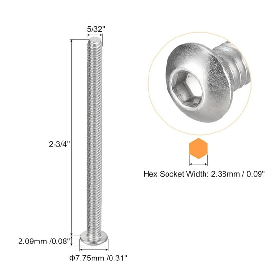 YJYCSAH-#8-32x2-3/4 Button Head Socket Cap Screws, 20pcs 304 Stainless ...