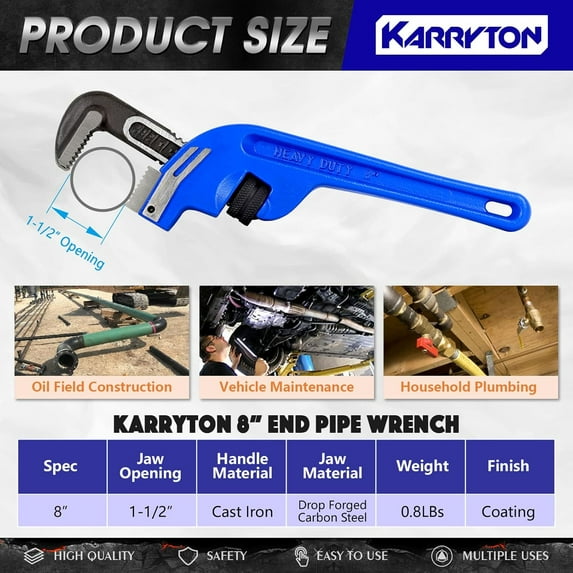 YJYCSAH-8 Inch End Pipe Wrench, Jaw Opening 1.5"/38mm Adjustable Cast ...