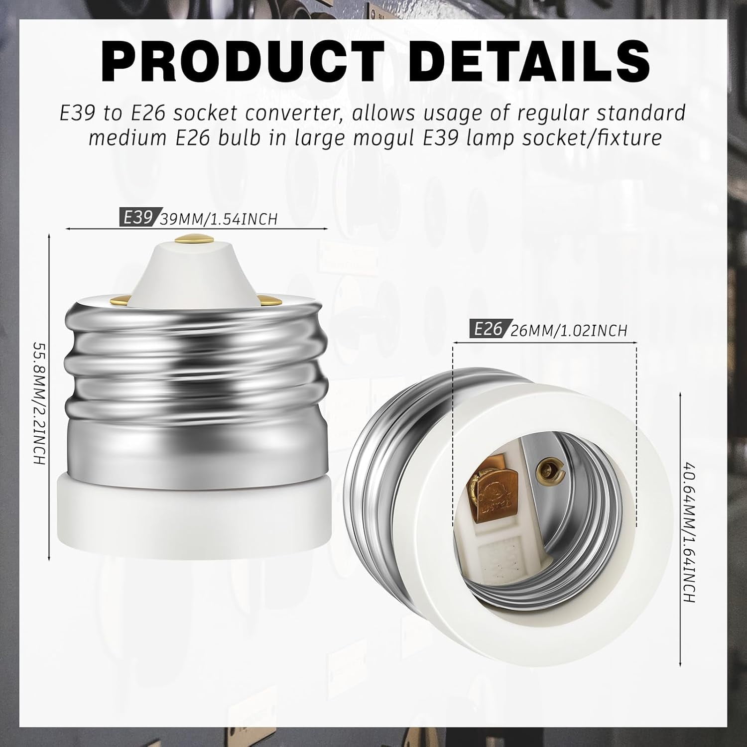 YJYCSAH-8 Packs E39 to E26 Adapter Socket Converters, Ceramic Mogul E39 ...