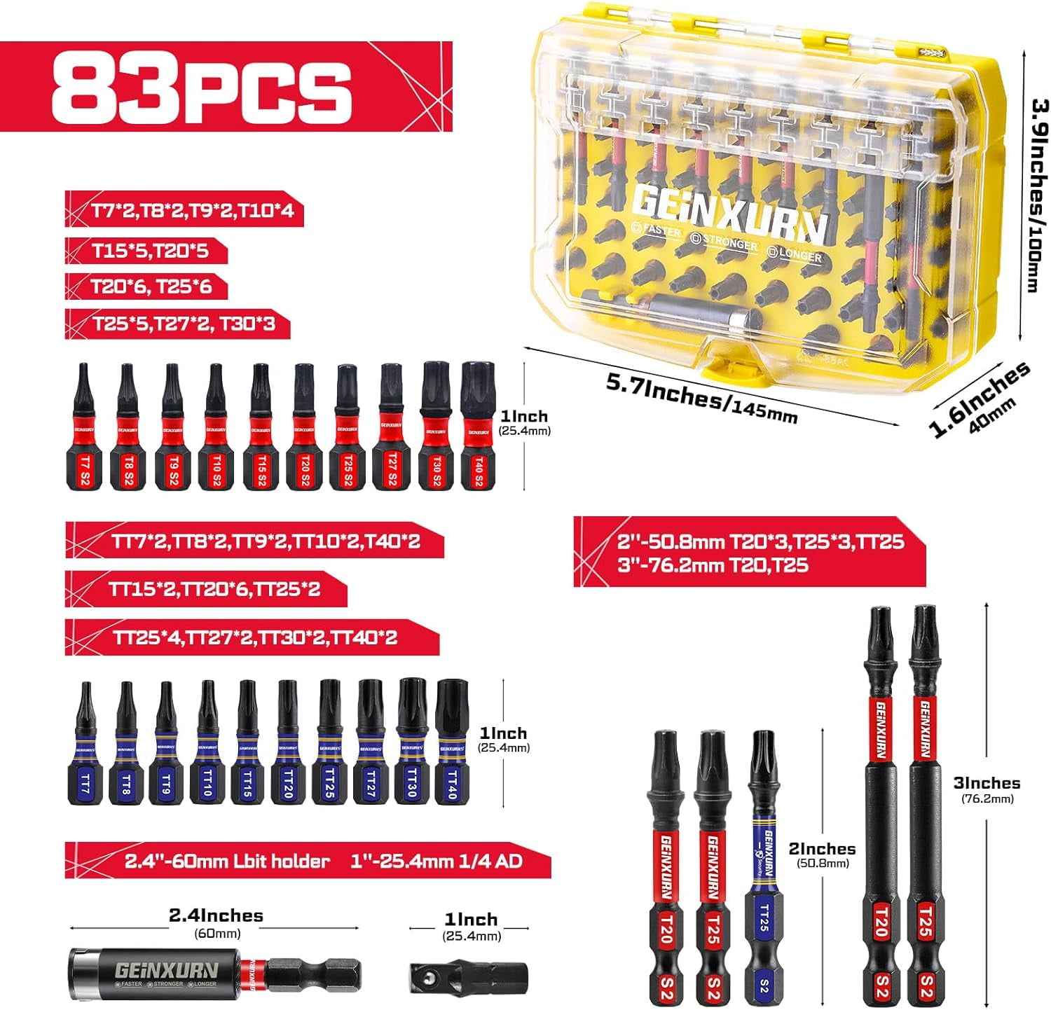 YJYCSAH-83Pieces Impact Screwdriver Bits Set, Magnetic S2 Steel Torx ...