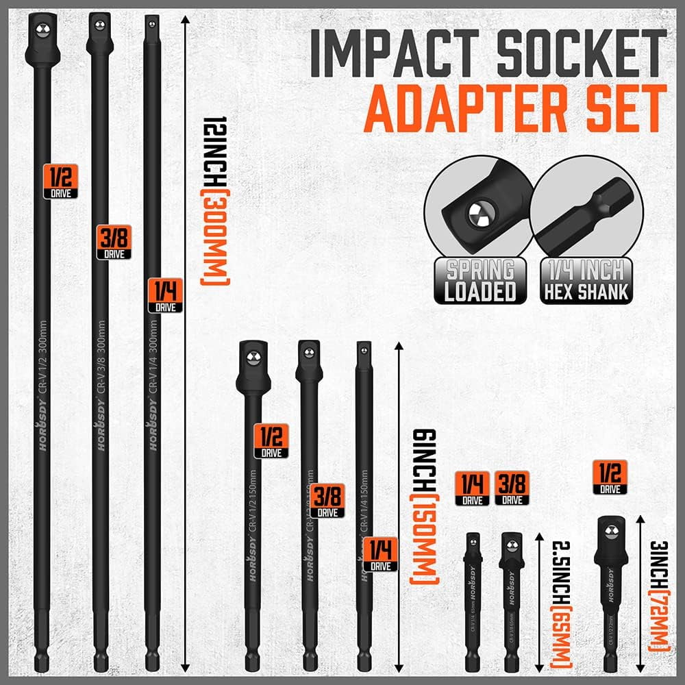 YJYCSAH-9-Piece Impact Socket Adapter Extension Set with Storage Pouch ...