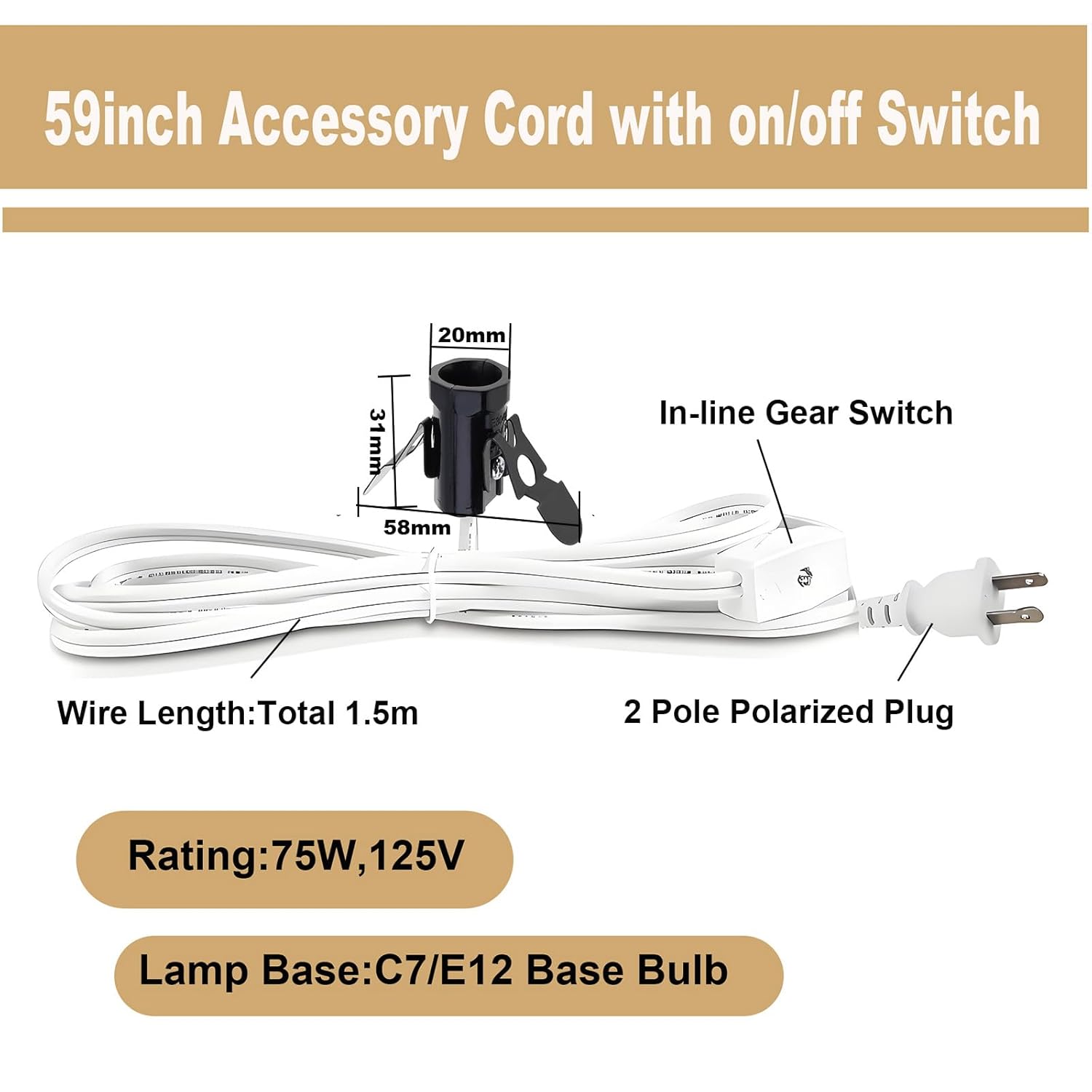 YJYCSAH-Accessory Cord with Snap-in Pigtail Candelabra-Base Socket,5 ...