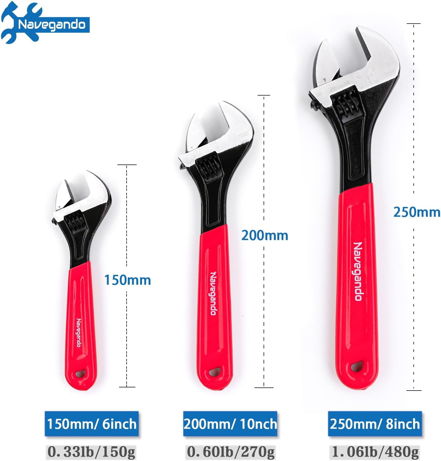 YJYCSAH-Adjustable Wrench Set, 3-Piece Adjustable Wrenches 6-inch, 8 ...
