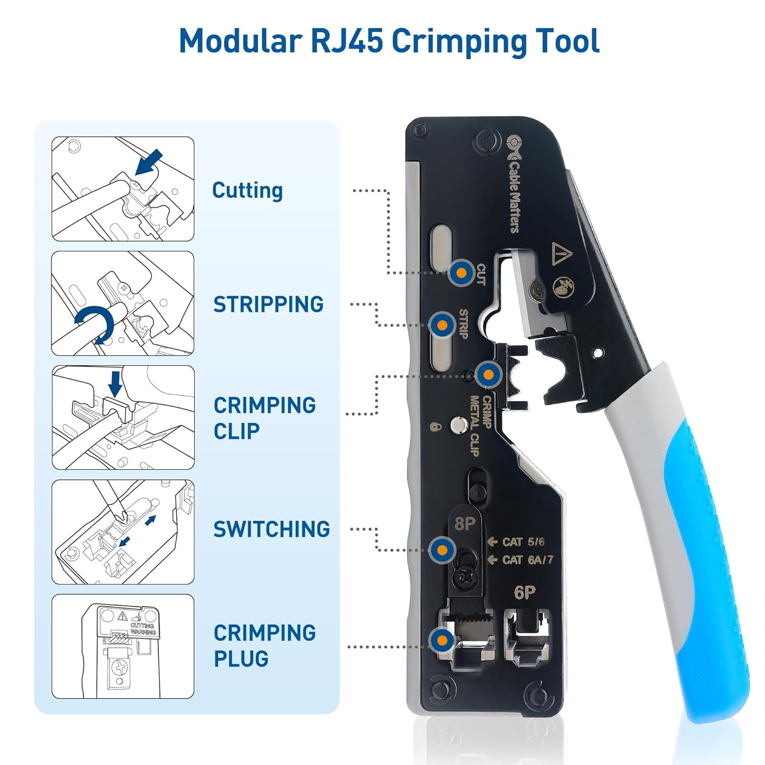 YJYCSAH-All-In-One Modular Ethernet Crimping Tool Cat 8 (Cat5 Cat6 Cat7 ...