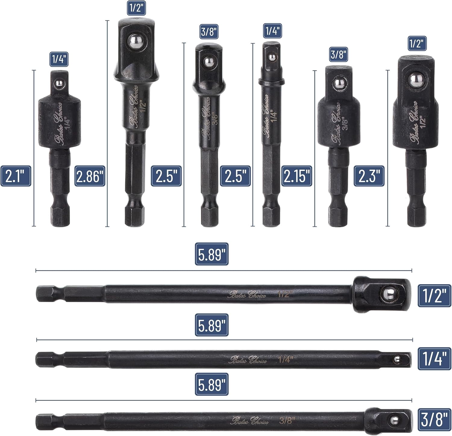 YJYCSAH-Bates- Impact Socket Adapter Set, 9 pcs, Rotatable Socket ...