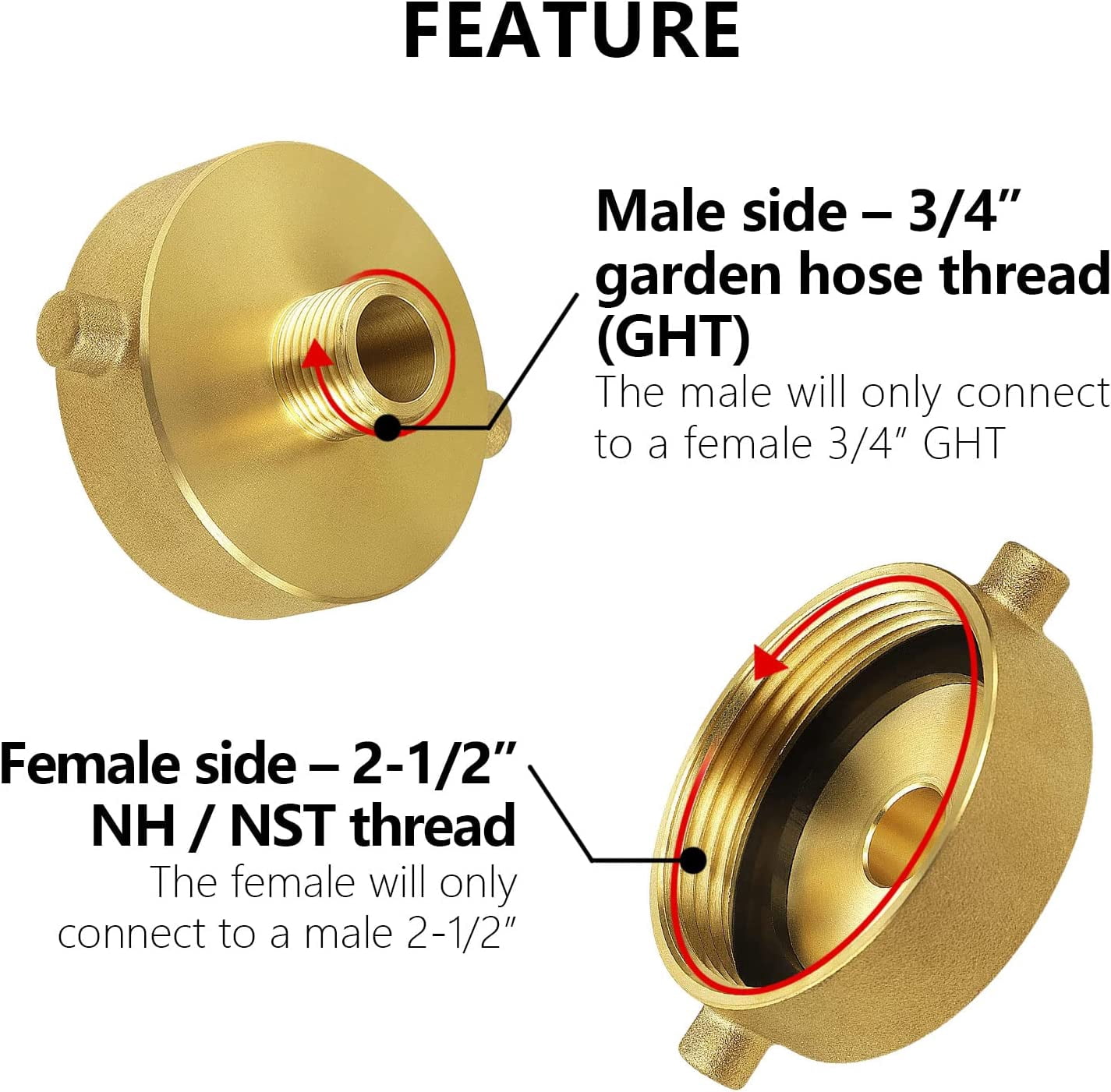 YJYCSAH-Brass Fire Hydrant Adapter 2-1/2" NST (NH) Female x 3/4" GHT ...