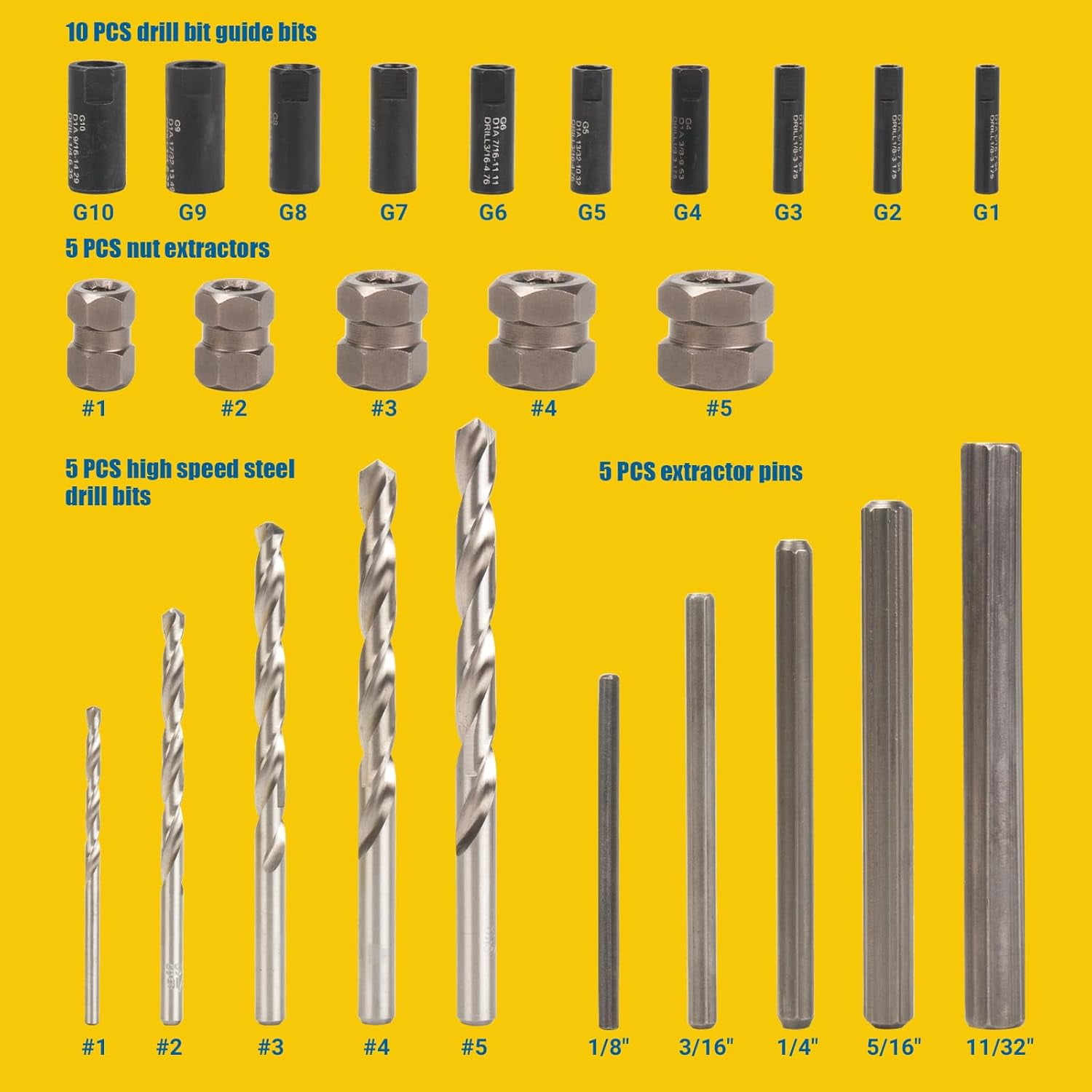 YJYCSAH-Broken Bolt Extractor, 25-Piece Drill Bit Extractor Set,Easy ...