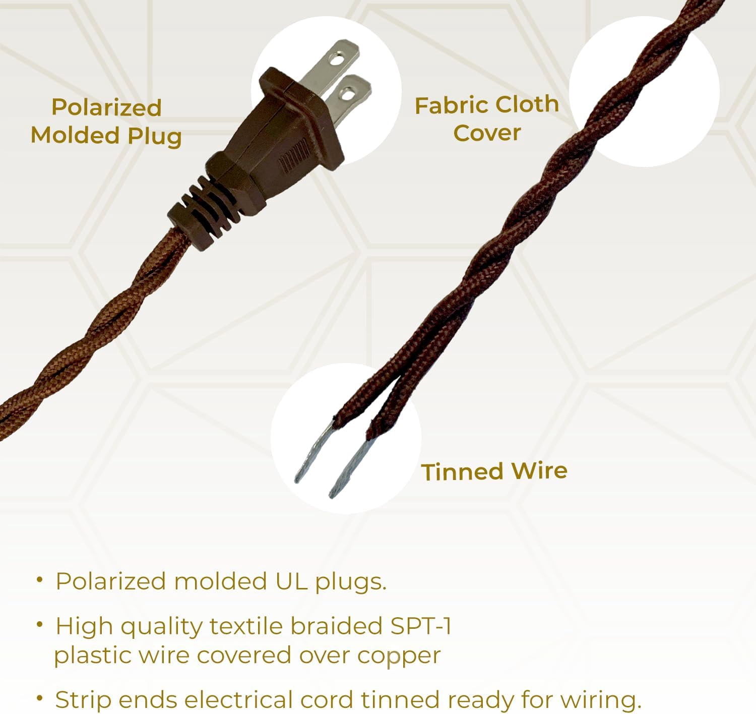 YJYCSAH-CO-6001-BR-8-2 Twisted Rayon Lamp Cord with NEMA-15P Plug ...