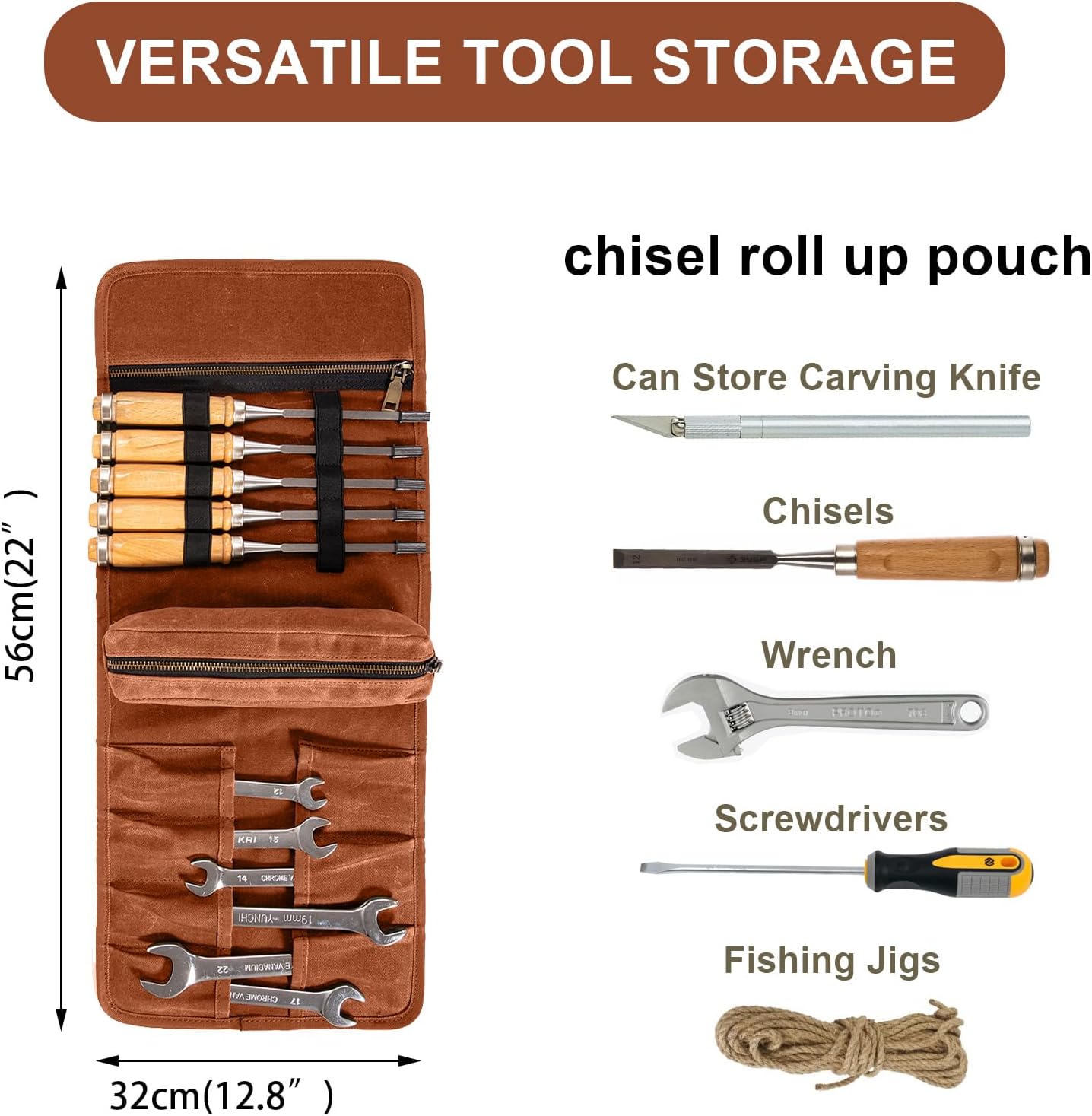 YJYCSAH-Chisel Roll,6 Pockets Roll Up Tool Pouch,Waxed Canvas Small ...