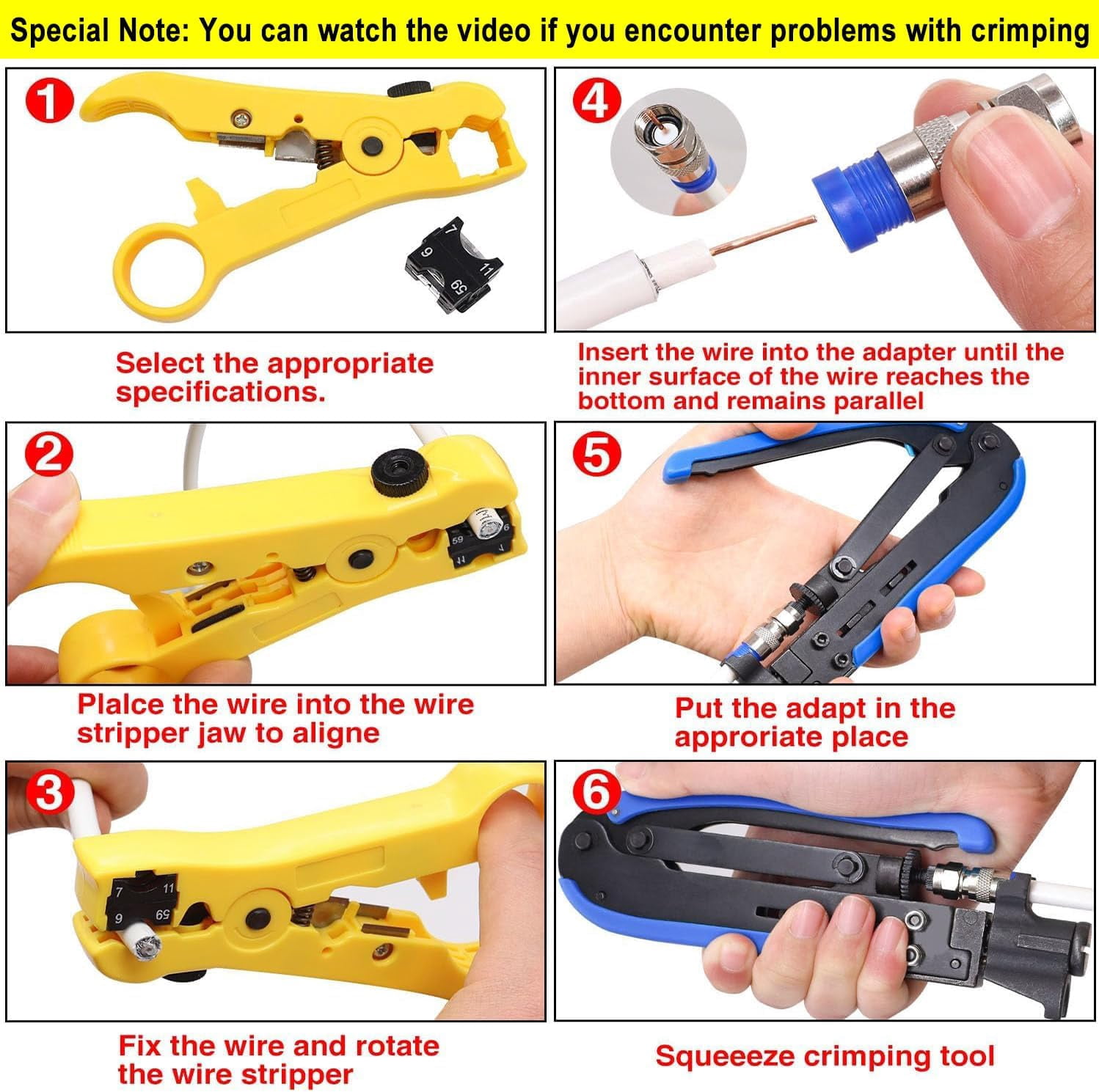 YJYCSAH-Coaxial Compression Tool Coax Cable Crimper Kit with 20 PCS F ...