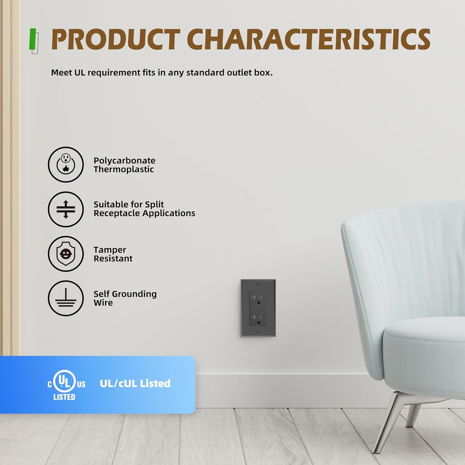 YJYCSAH-Decorator Receptacle Outlet with Wall Plate, 20A Tamper ...