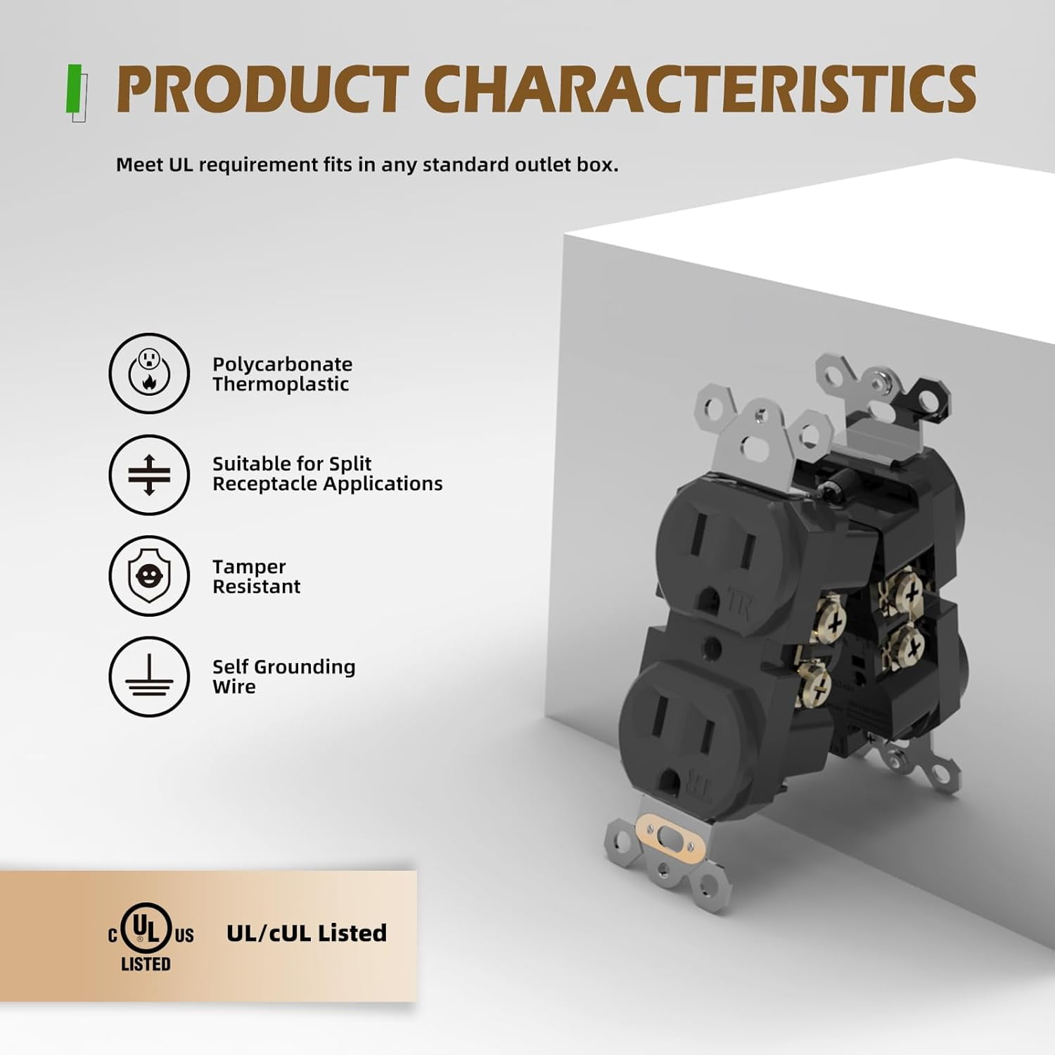 YJYCSAH-Duplex Wall Receptacle Outlets, 15A 125V 1850W, 2 Pole 3 Prong ...