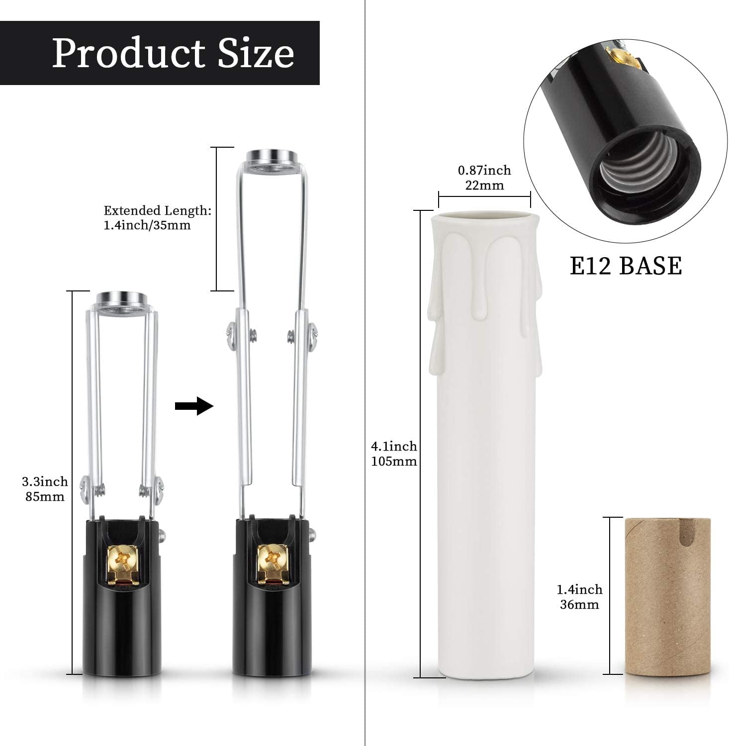 YJYCSAH-E12 Length Adjustable Bulb Socket, Candelabra Base Bulb Holder ...