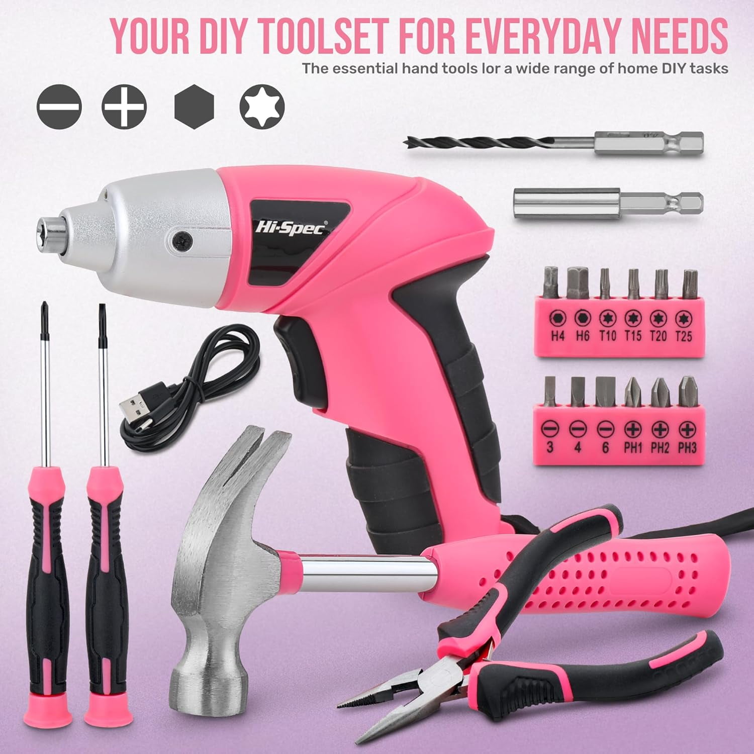 YJYCSAH-Electric Screwdriver 19pc 3.6V Pink USB Small Power Screwdriver ...