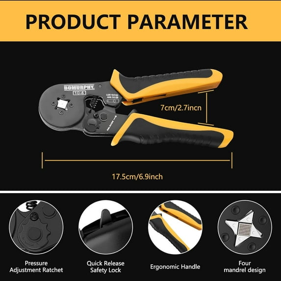 YJYCSAH-Ferrule Crimping Tool Kit with Wire Connectors, AWG24-8 Sawtooth Self-Adjustable Ratchet ...