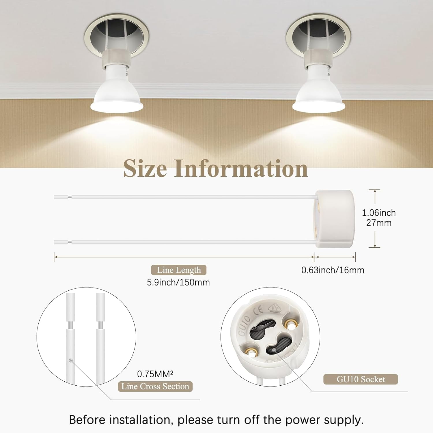 YJYCSAH-GU10 Base Socket, 600℃ Heat Resistant Maximum 250V 300W ...