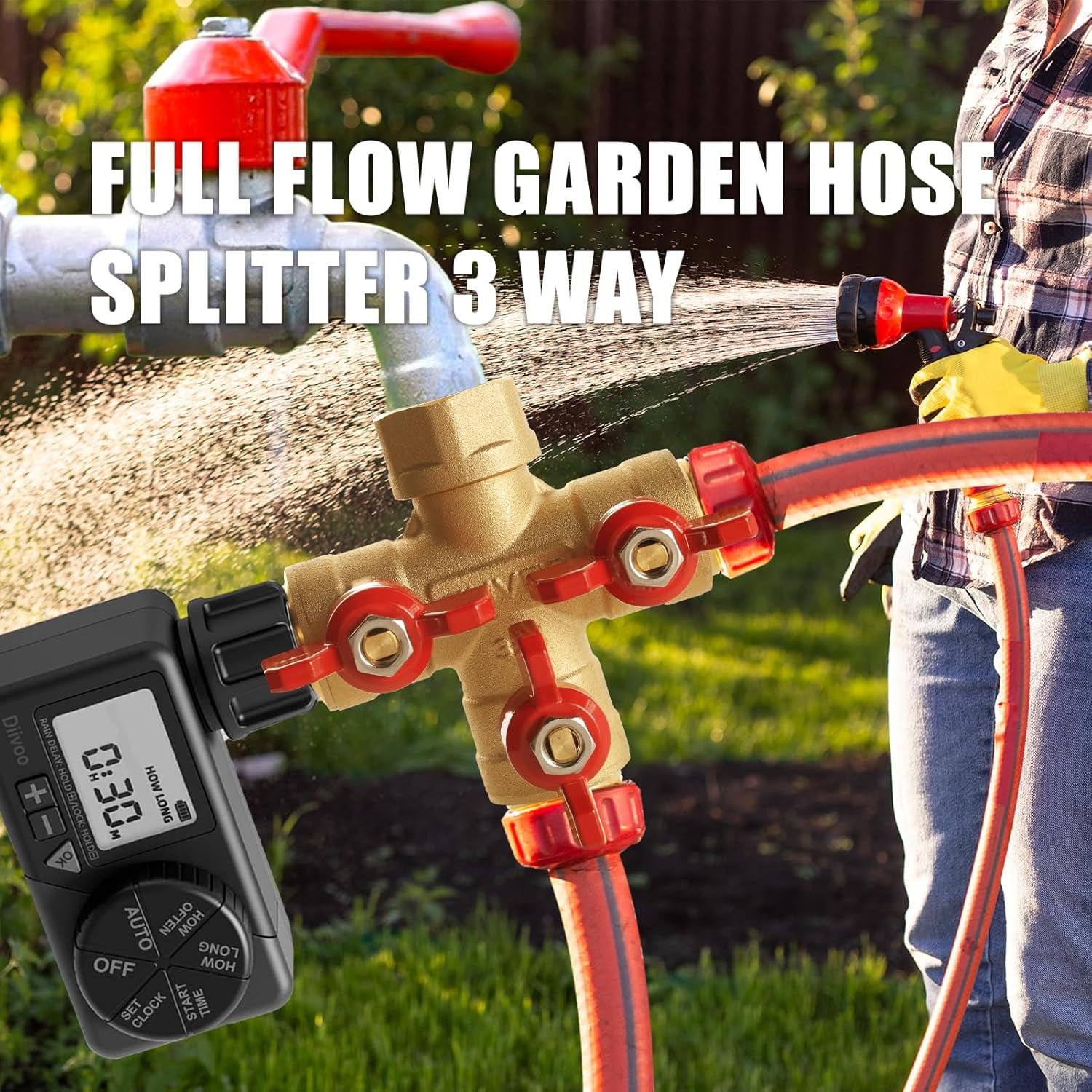 YJYCSAH-Garden Hose Splitter 3-Way Y Valve – Heavy Duty Solid Brass ...