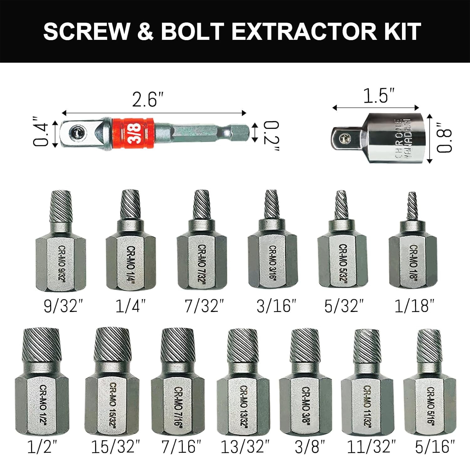 YJYCSAH-Greywolf 15 pcs Screw Extractor Set with 3/8 Inch Drive, Hex ...