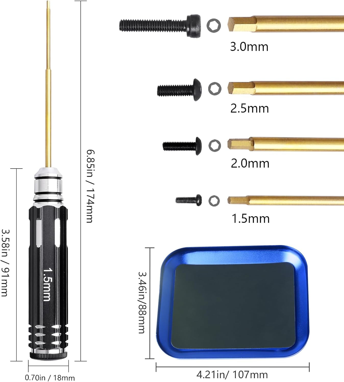 YJYCSAH-HobbyPark 4pcs 1.5mm 2.0mm 2.5mm 3.0mm Hex Screw Driver Set ...