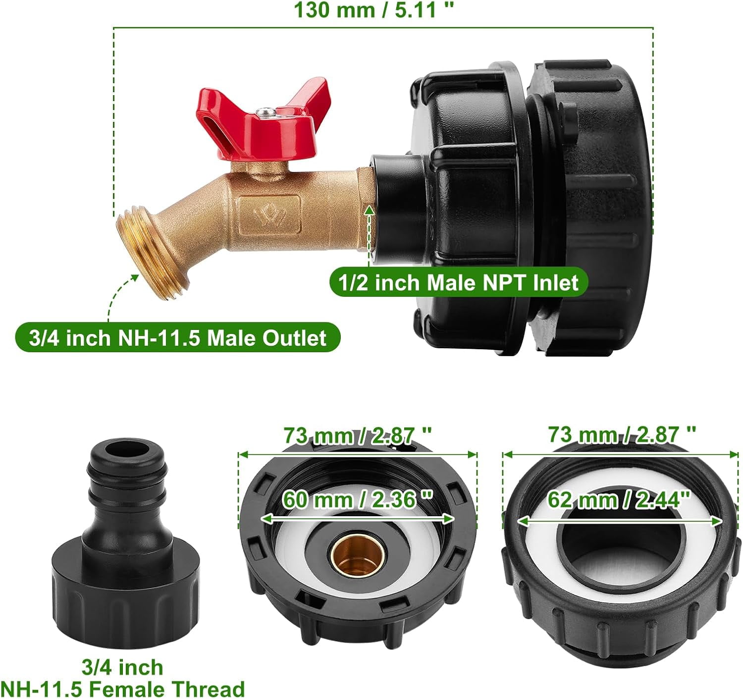 YJYCSAH-IBC Tote Adapter 2 Pack, 2.44" Fine Thread Adapter for 275-330 ...
