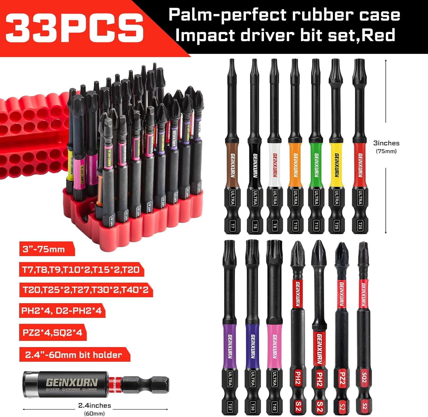 YJYCSAH-Impact Screwdriver Bits Set, 33 Pieces 3\u201dMulti Head ...