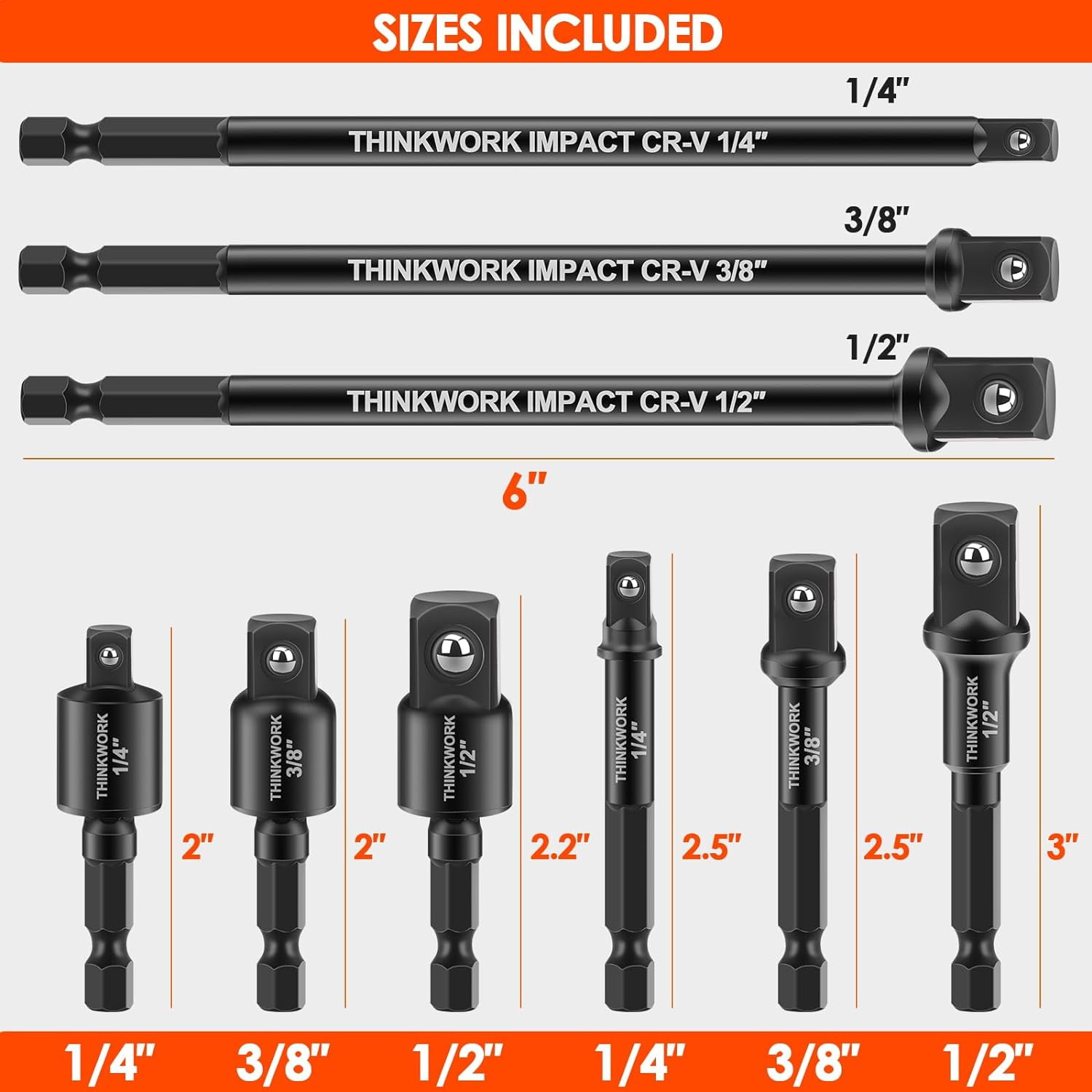 YJYCSAH-Impact Socket Adapter Set, 1/4" 3/8" 1/2" Drill Socket Adapter ...
