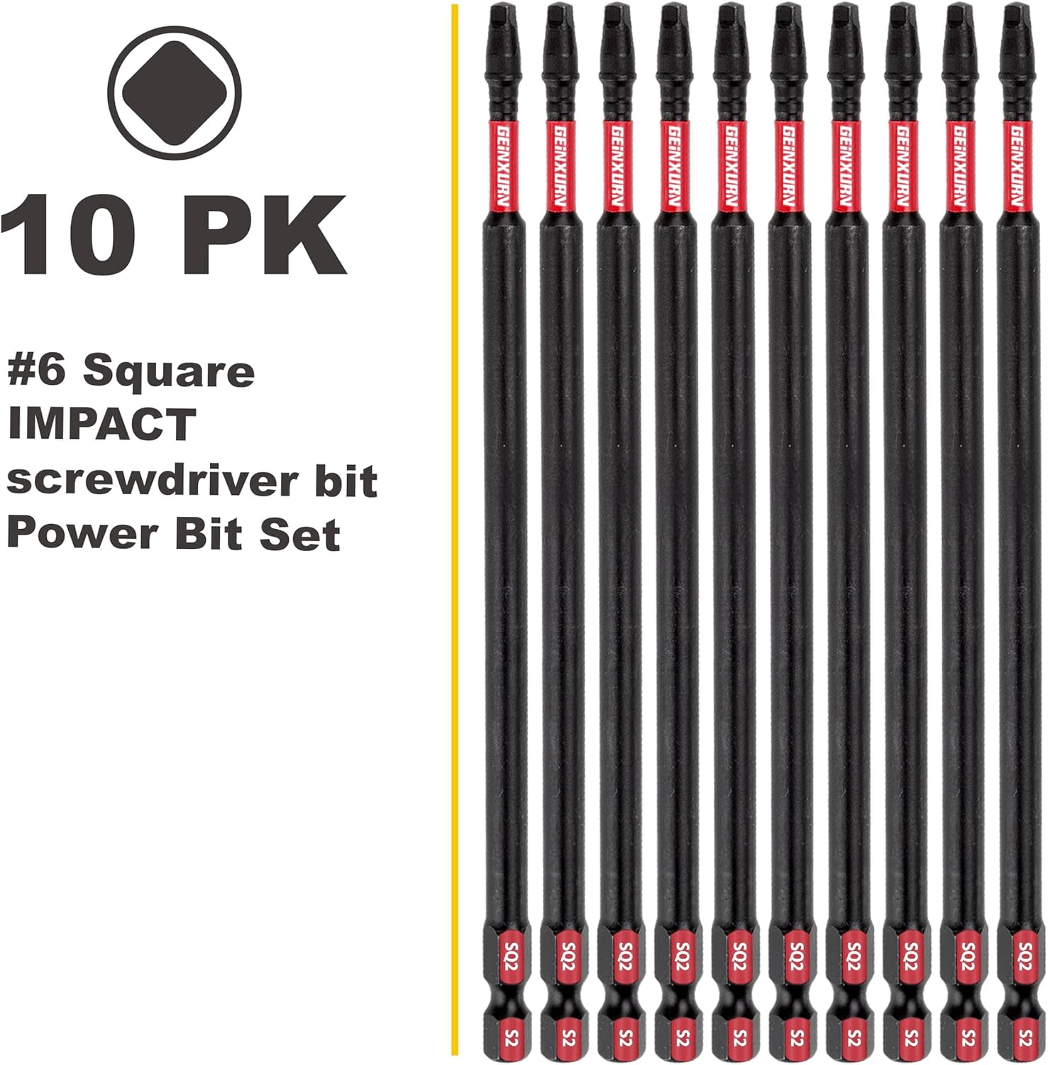 YJYCSAH-Impact Tough #2 Square 6 in. Power Driver Bits,10Pack SQ2 Screwdriver Bits Set 6 ...