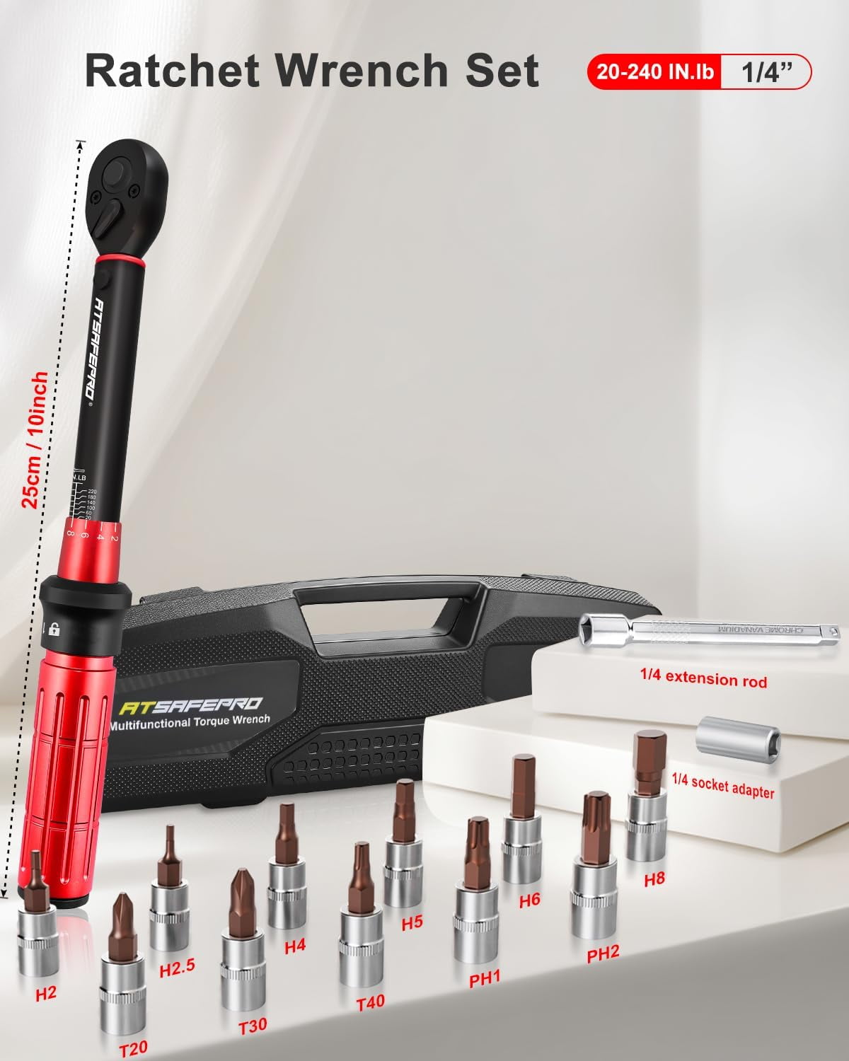 YJYCSAH-Inch Pound Torque Wrench-20-240 in.lb/2.3-27.1 Nm,1/4 Torque Wrench for Bike, Bicycle ...