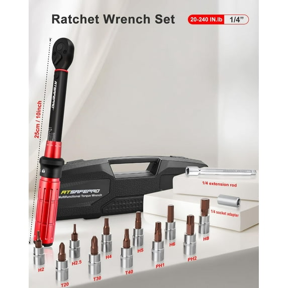 YJYCSAH-Inch Pound Torque Wrench-20-240 in.lb/2.3-27.1 Nm,1/4 Torque Wrench for Bike, Bicycle ...