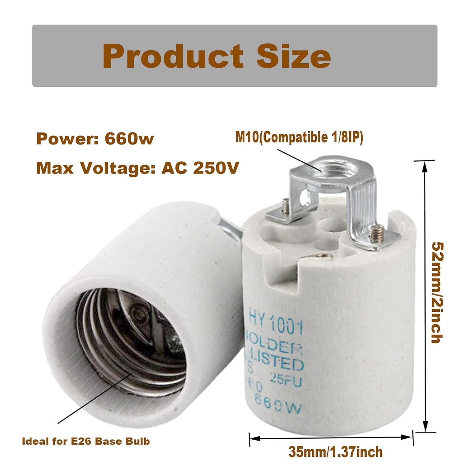 YJYCSAH-Keyless Porcelain Socket with Hickey, Medium Base E26 Keyless ...