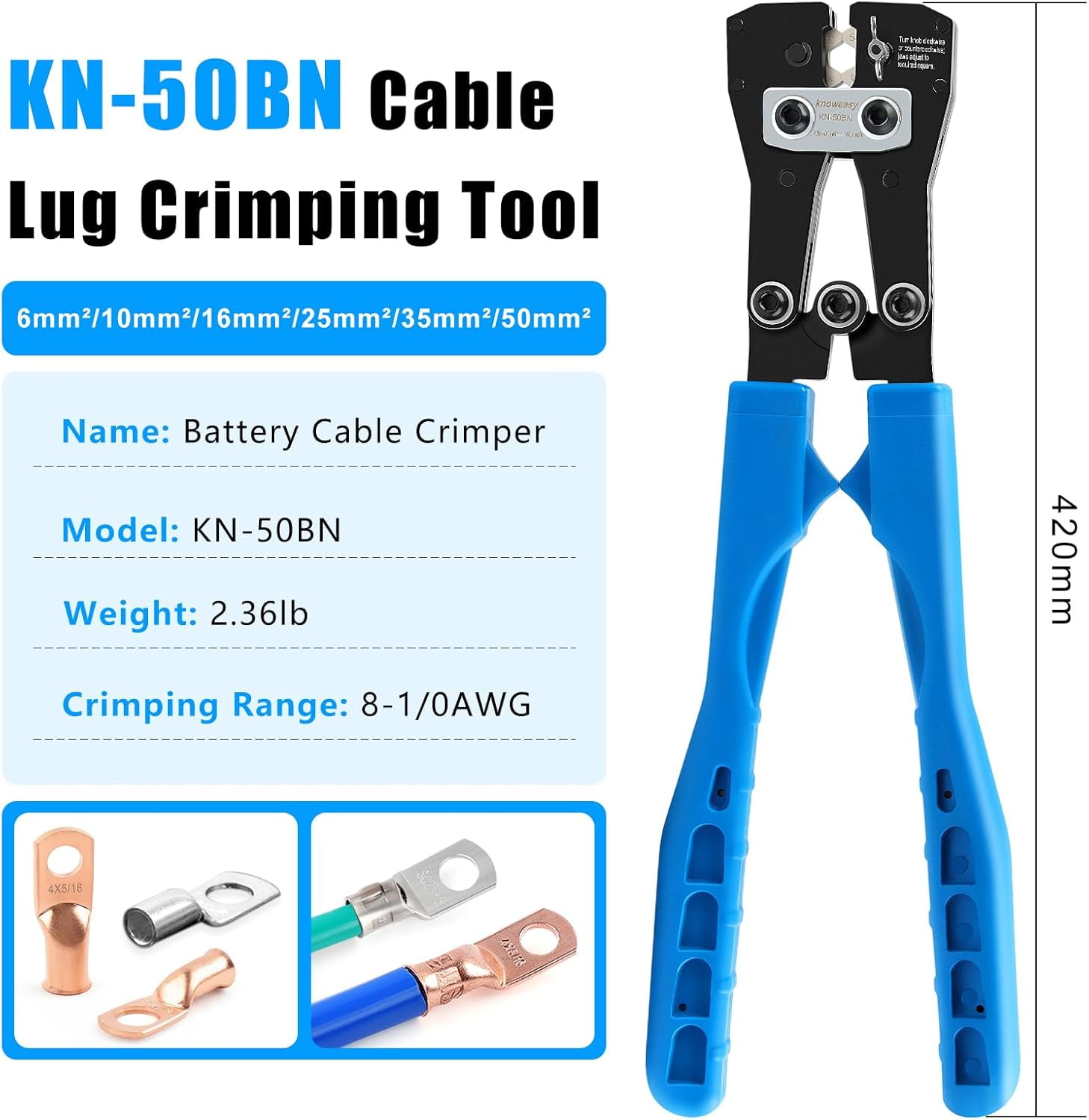 YJYCSAH-Knoweasy 50BN Battery Cable Crimper for 8-1/0 AWG Battery Cable ...