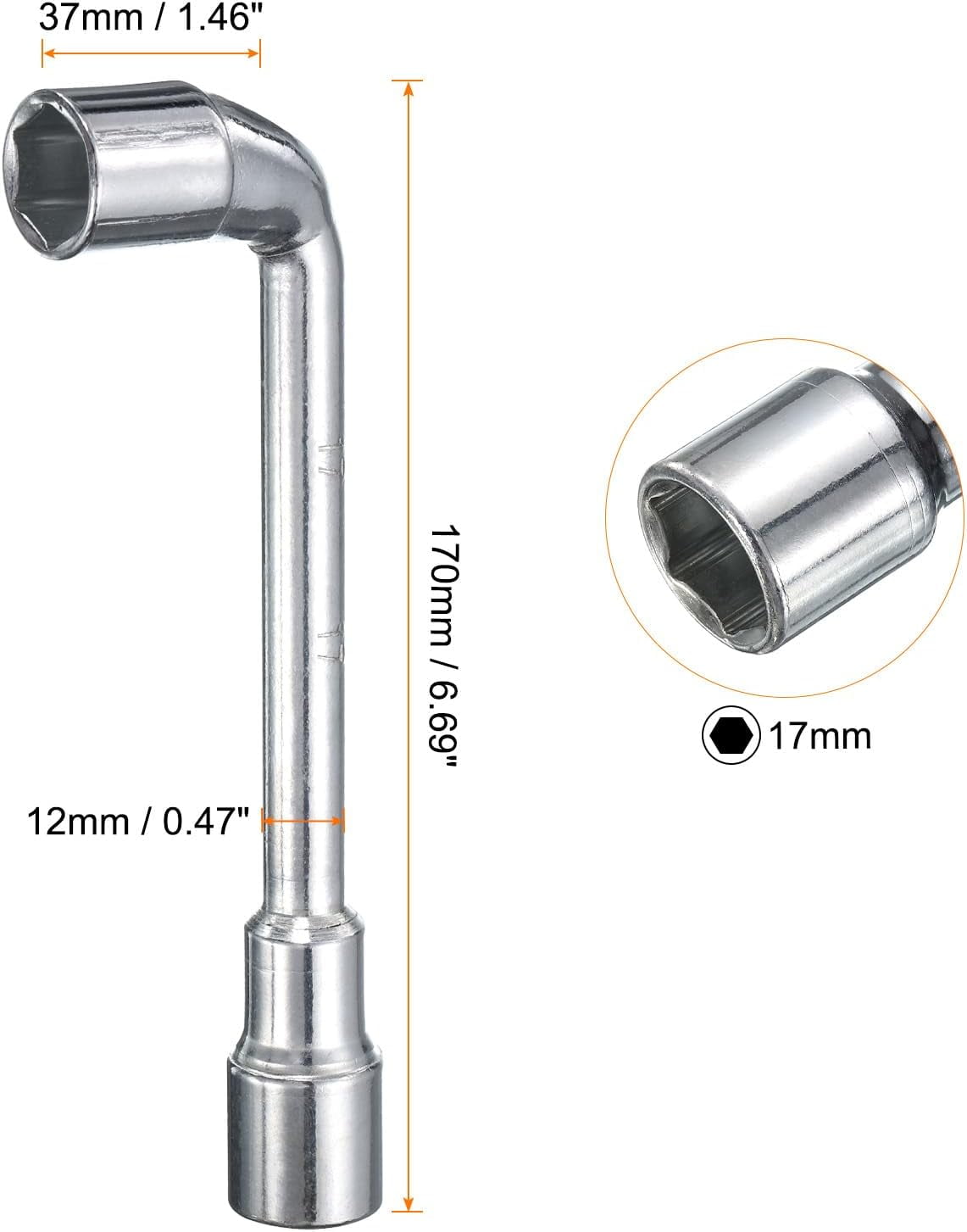 YJYCSAH-L Shaped Angled Hex Socket Wrench 17mm 45# Steel Double Ended ...