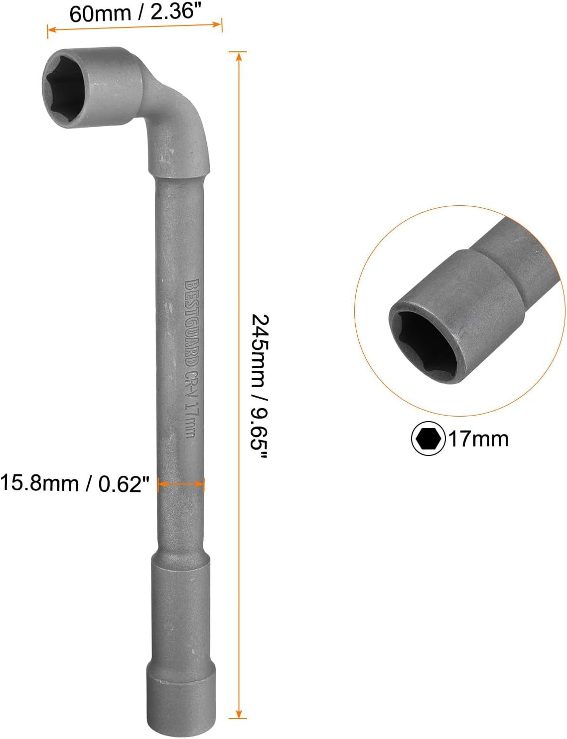 YJYCSAH-L Shaped Angled Hex Socket Wrench 17mm CR-V Double Ended Metric ...