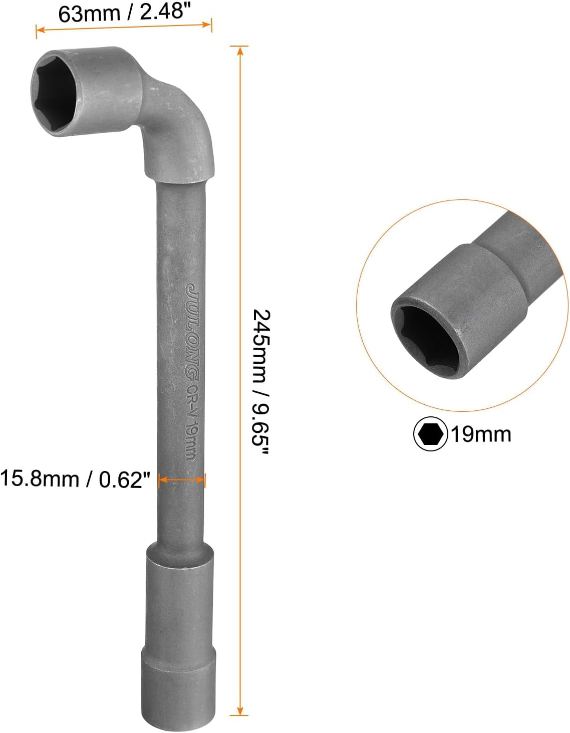 YJYCSAH-L Shaped Angled Hex Socket Wrench 19mm CR-V Double Ended Metric ...