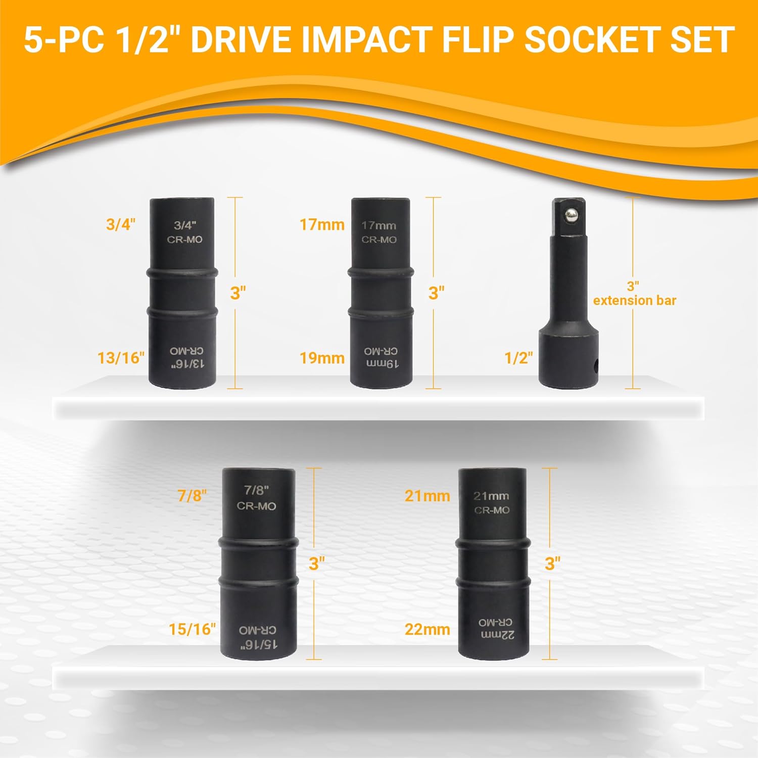 YJYCSAH-Lug Nut Socket Set, 5pc 1/2" Drive Impact Flip Socket Set with ...