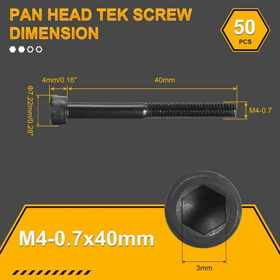 YJYCSAH-M4-0.7x40 Socket Head Cap Screws Bolts - 50Pack - Good for Road Bicycle, Mountain Bike ...