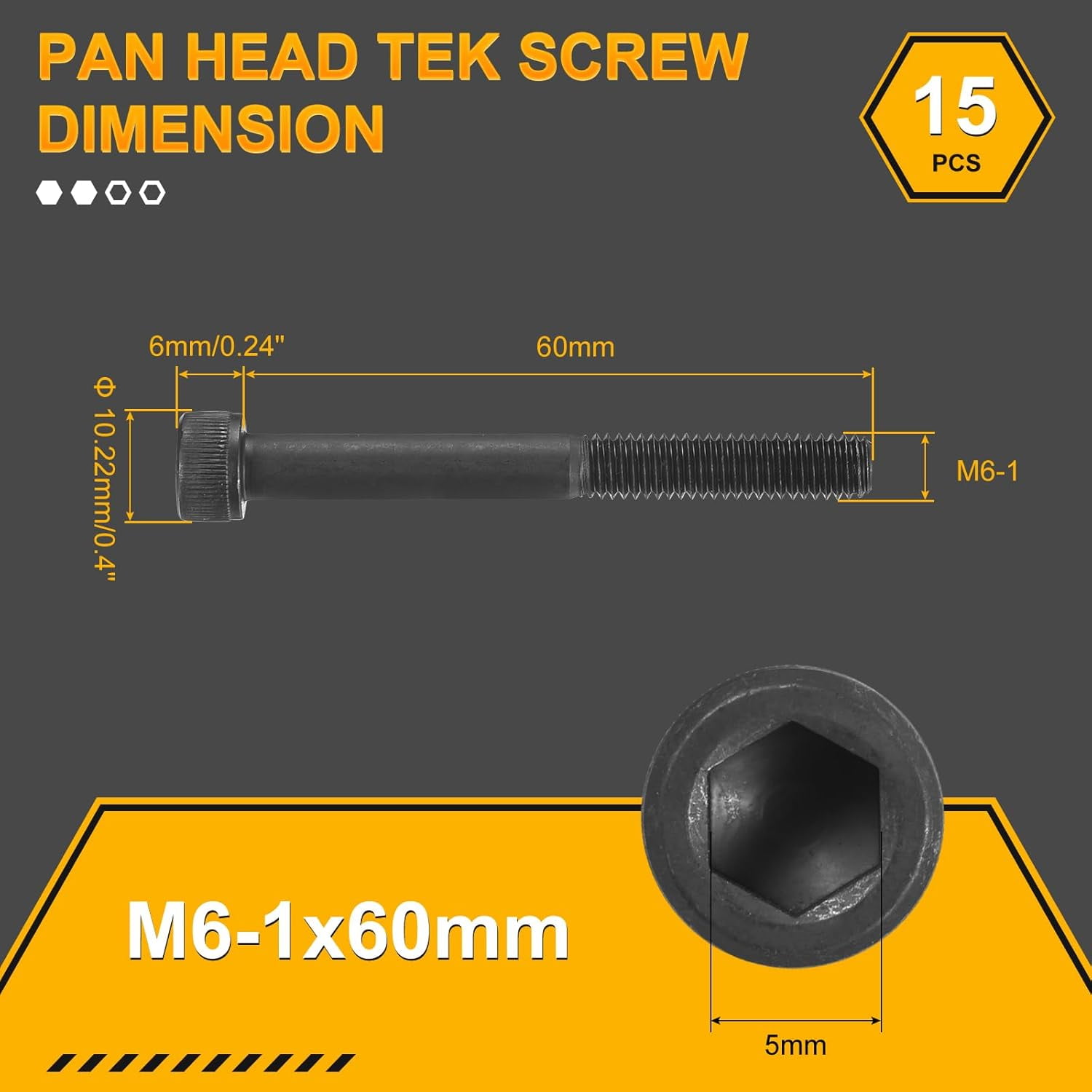 YJYCSAH-M6-1x60 Socket Head Cap Screws Bolts - 15Pack - Good for Road Bicycle, Mountain Bike ...